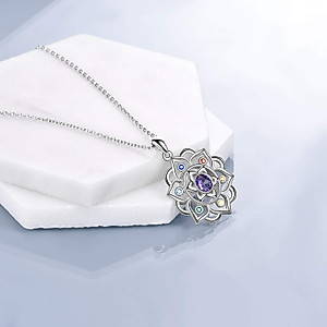 ONEFINITY Yoga Lotus Necklace Chakra Necklace 925 Sterling Silver Chakra Necklace Pendant Mothers Day Gifts for Women Wife