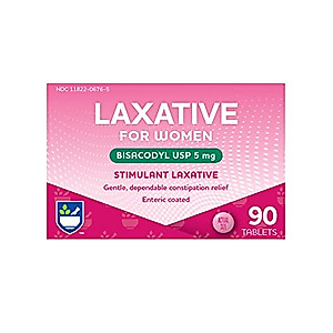 Rite Aid Women's Stimulant Laxative Tablets, Bisacodyl USP, 5 mg - 90 Count | Constipation Relief | Coated for Easy Swallowing | Laxatives for Constipation for Women | Women Health | Stool Softener