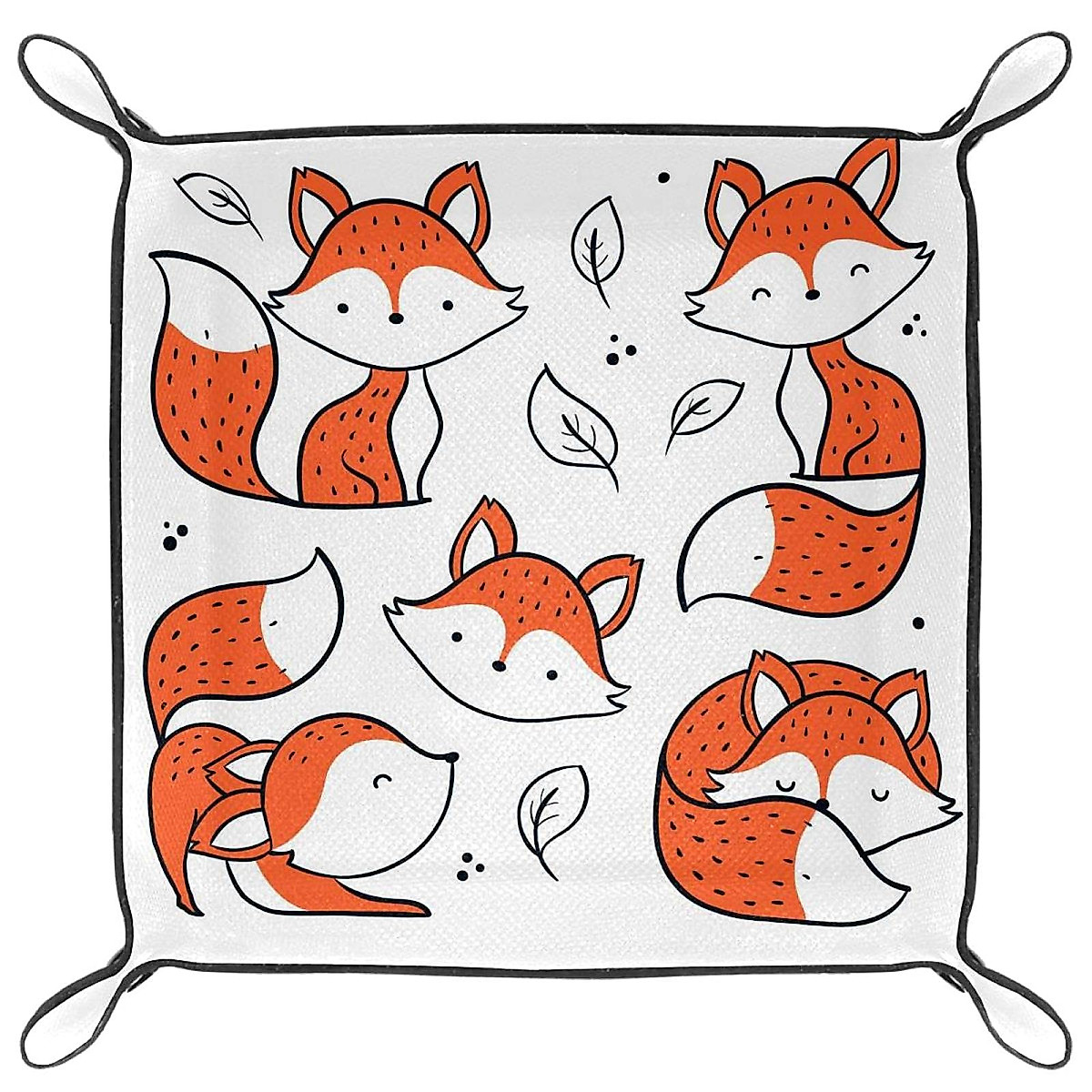 Lagerery Dice Tray Fox Dice Rolling Tray Holder Storage Box for RPG DND Table Games Double Sided Folding Thick PU Leather 16x16cm