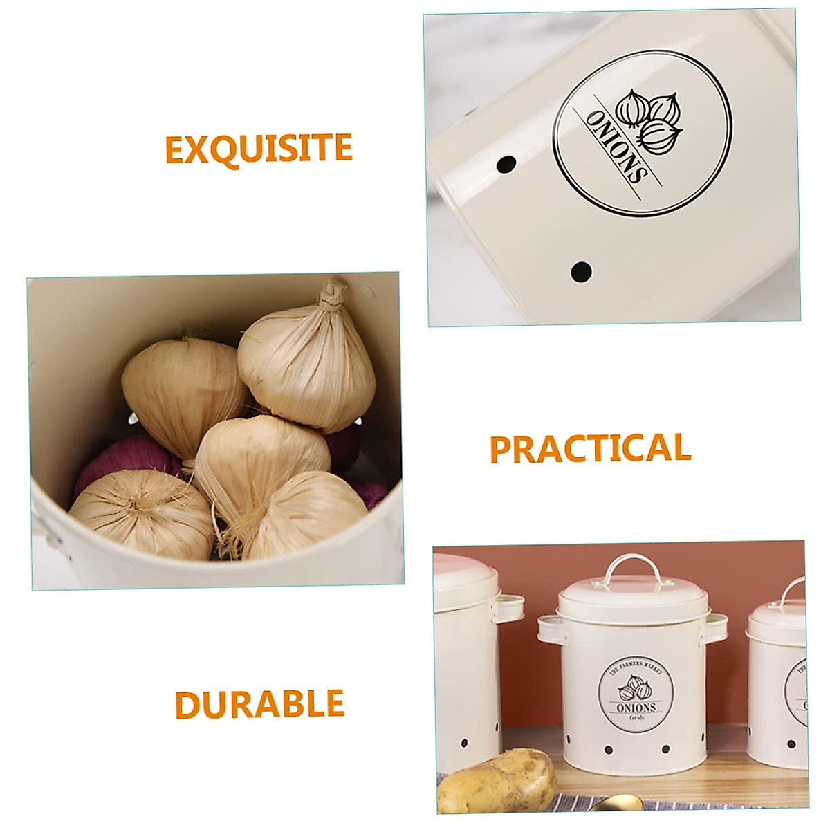 FELTECHELECTR Iron Kitchen Storage Bucket for Onions Potatoes Ginger and Garlic Versatile Onion Keeper and Storage Holder for Your Kitchen