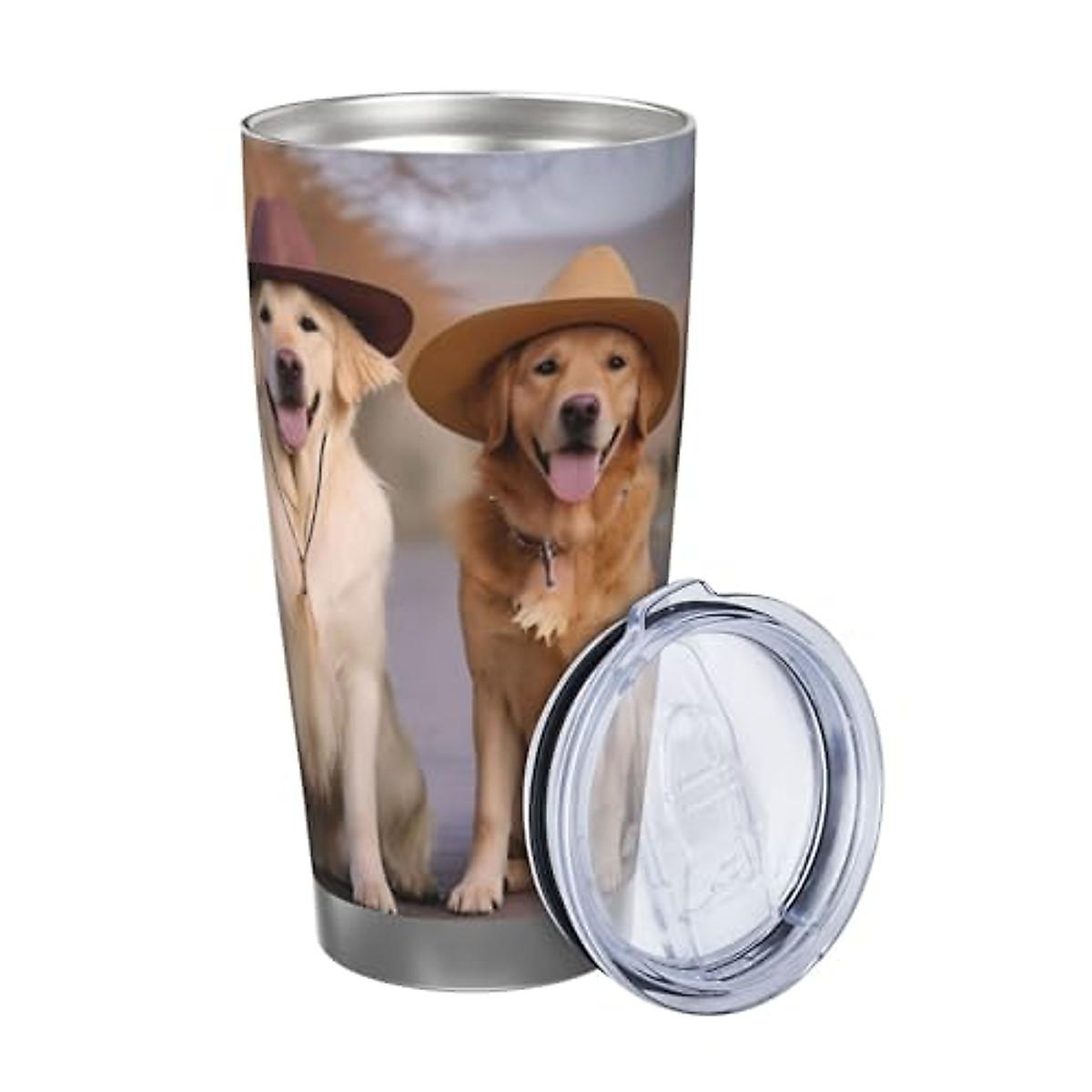 Golden Retriever Dogs Puppies 20oz Stainless Steel Tumbler With Lid And Straw, Double Wall Vacuum Insulated Coffee Mug Travel Cups Leak-Proof Lid For Hot And Cold Drinks, Metal Straws And Brush