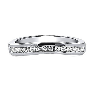 BERRICLE Sterling Silver Wedding Rings Channel Set Cubic Zirconia CZ Curved Half Eternity Ring for Women, Rhodium Plated Size 4