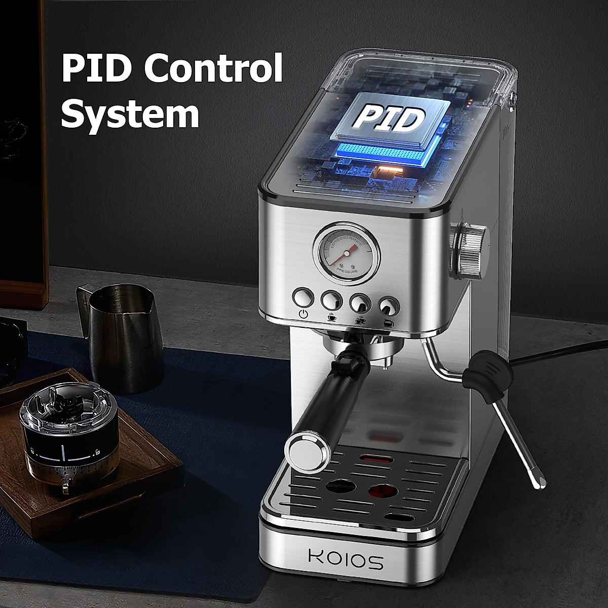 KOIOS Espresso Machines, Upgraded 1200W Espresso Maker with Foaming Steam Wand, 20 Bar Semi-Automatic Steam Espresso Coffee Maker for home, Cappuccino & Latte Machine with 58oz Removable Water Tank