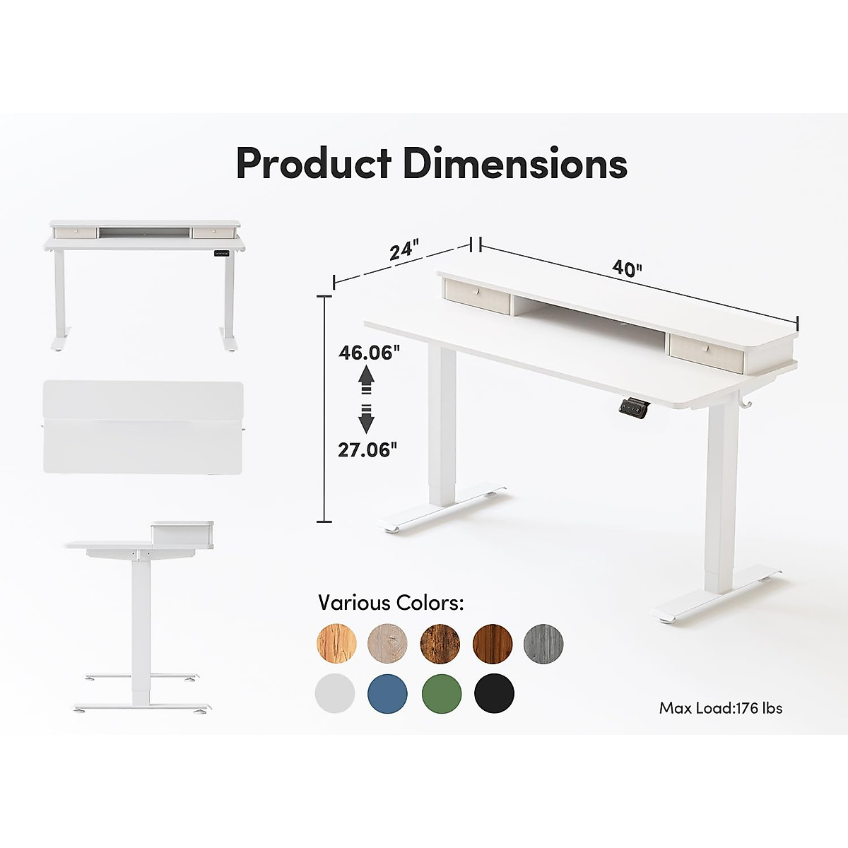 BANTI Electric Standing Desk with Double Drawers, 60x24 Inches Adjustable Height Stand Up Desk, Sit Stand Home Office Desk with Storage Shelf, Rustic Brown Top/Black Frame (B-SDE-60RC-DD)