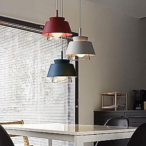 American Glass Chandelier, Wrought Iron Height Adjustable Pendant Light Cafe Restaurant Bedroom Hallway Bar Living Room Pendant Lamp (Color : Burgundy)