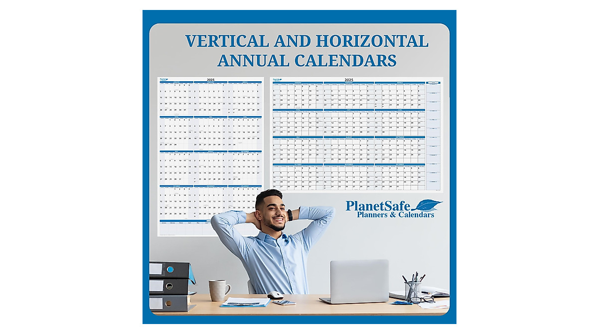 PlanetSafe Calendars 2024 Horizontal Sky Blue Dry-Erase Wall Calendar
