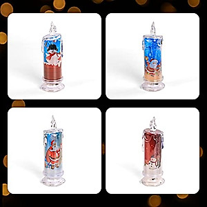 4PCS Christmas Flameless Candles with Santa Claus, Snowman,Decals Set of 4, Battery Operated Christmas Themed LED Candles for Festival Gift Christmas Decorations