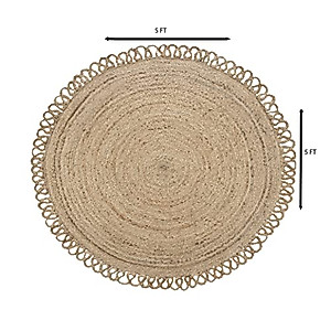 MORE Natural Fiber Round Collection 5' x 5' Round Natural Handmade Boho Braided Jute Area Rug