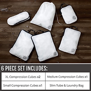 Extra Large Compression Packing Cube 6 Piece Set for Travel and Check Luggage (White/Grey)