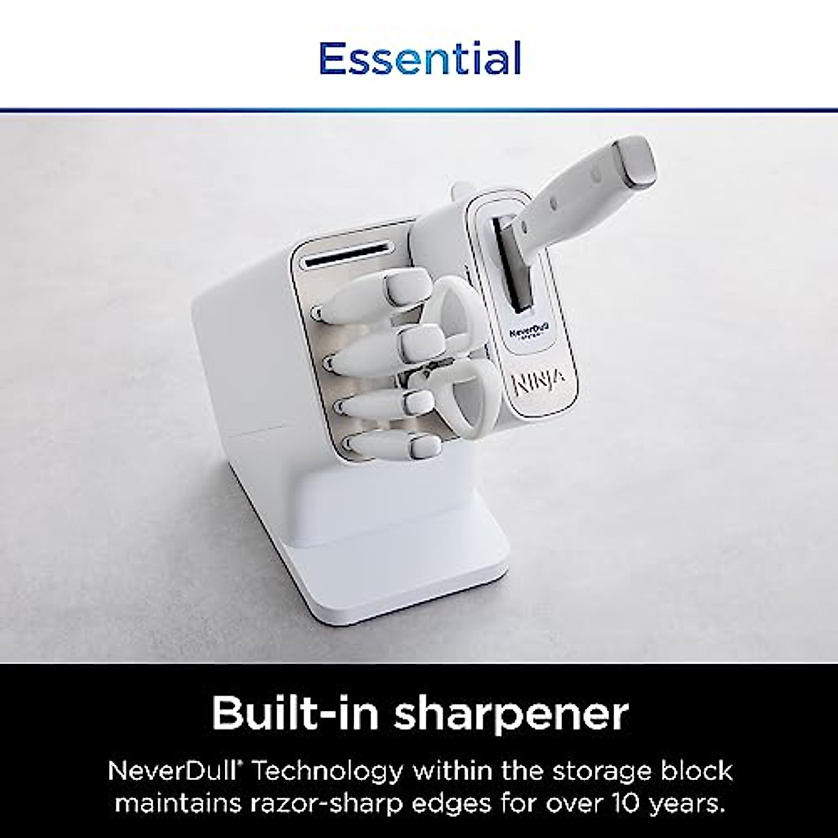 Ninja K12007WHBN NeverDull 7-Piece Prep Knife System, Essential, High Carbon Stainless Steel, Built-in Sharpener, White