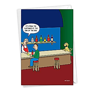 NobleWorks - 1 Funny Animal Card for Birthdays - Pet Cat and Dog Humor, Birthday Notecard with Envelope - Dog Customer C3672BDG