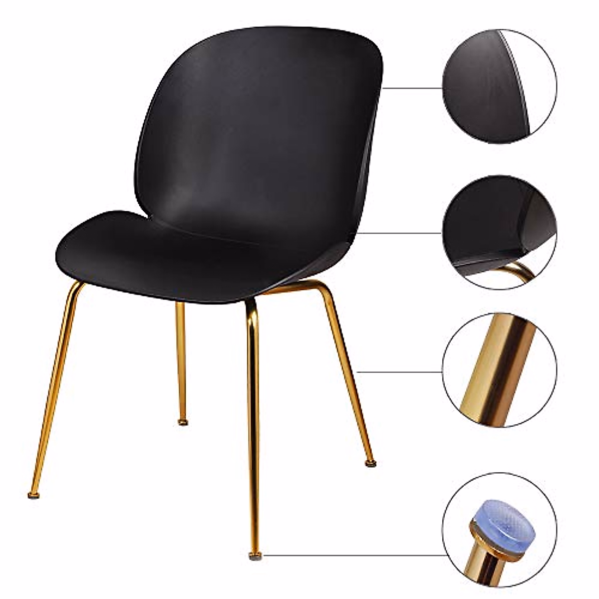 GIA Home Series 5pcs Modern Dining Set Include Rectangle 59"X35"X29.53" Mixed Oak Wooland Table and Four Plastic Chairs, Set of 5, Black/Golden