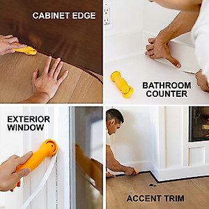 InstaTrim Flexible Self-Adhesive Trim Bundle with Applicator - Trim Caulking Kit with 10 ft White 1/2 in Wide Caulk Strip, 6 Corner and End Caps, and Applicator Tool