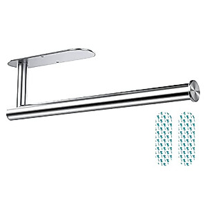 Paper Towel Holder Under Cabinet - (Silver) Adhesive Paper Towel Holders with Stainless Steel - Stick or Screw Towel Holders for Kitchen Cabinet, Bathroom, Wall Mount