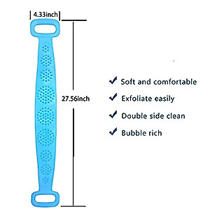 Silicone Bath Brush for Shower- Back Body Brush Scrubber, Shower Pull-tab Double-Sided Long Strip Silicone Bath Belt, Easy to Clean-Exfoliate, Blue