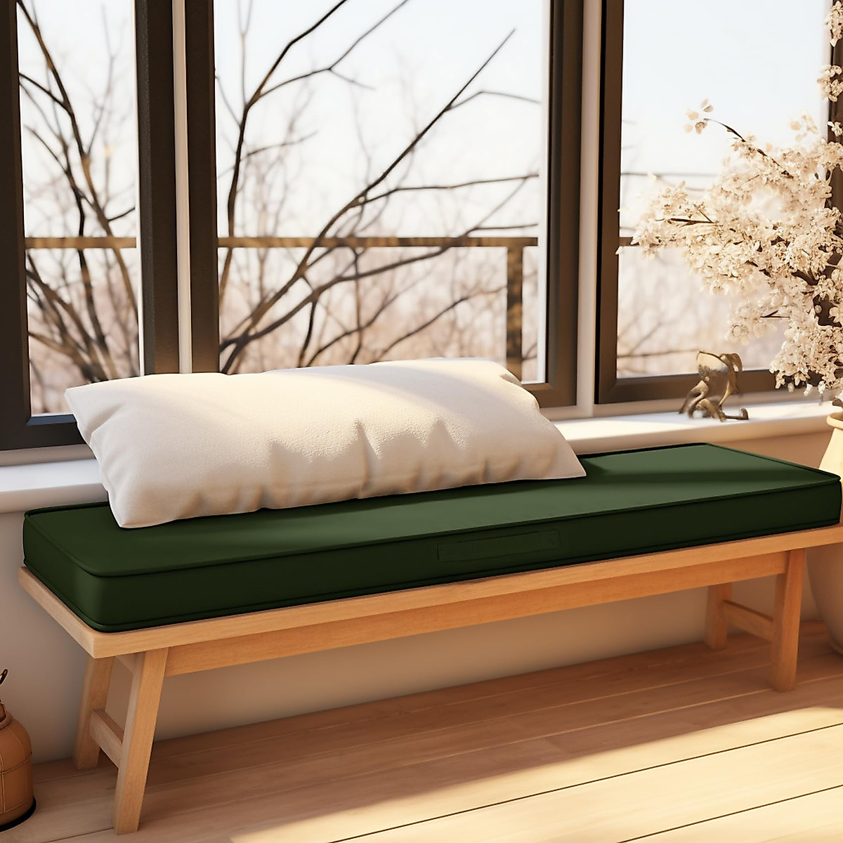 Focuprodu Bench Cushions.Double Piping Bench Cushions for Indoor/Outdoor Furniture,42x16 inchs Outdoor Bench Cushions for Courtyards, Terraces, Swing Cenches (42x16x2.5, Military Green)