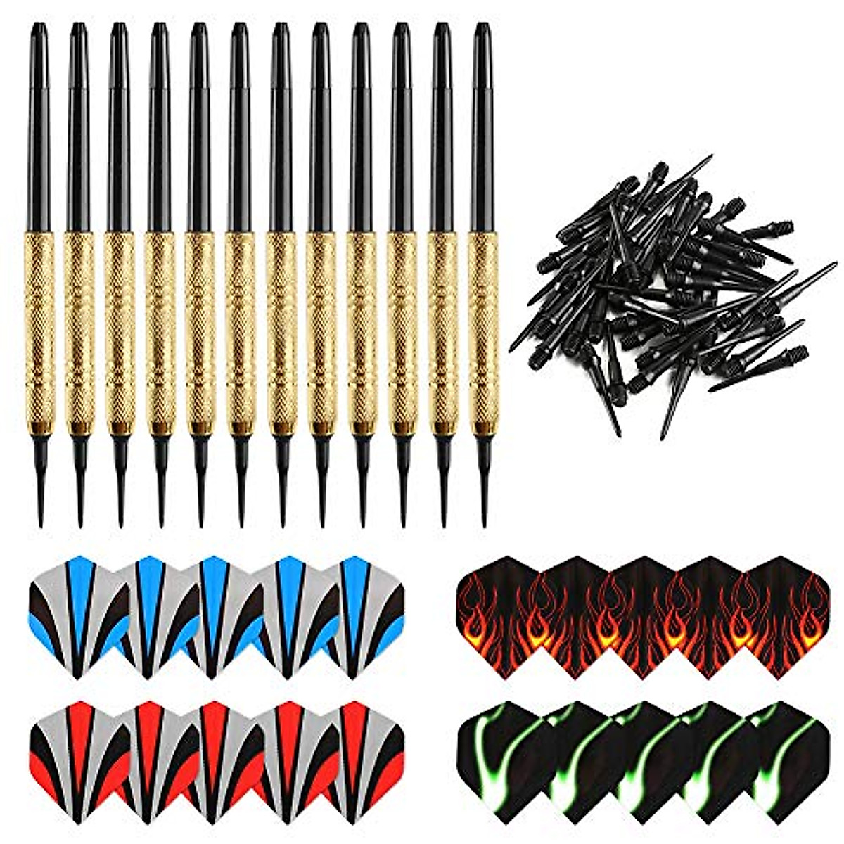 Accmor 12 Pcs Darts Plastic Tip, Soft Tip Darts Set, 14g Plastic Tipped Dart, Attach Extra 36 Black 2BA Replacement Tips, Soft Tip Darts for Electronic/Plastic Dartboard