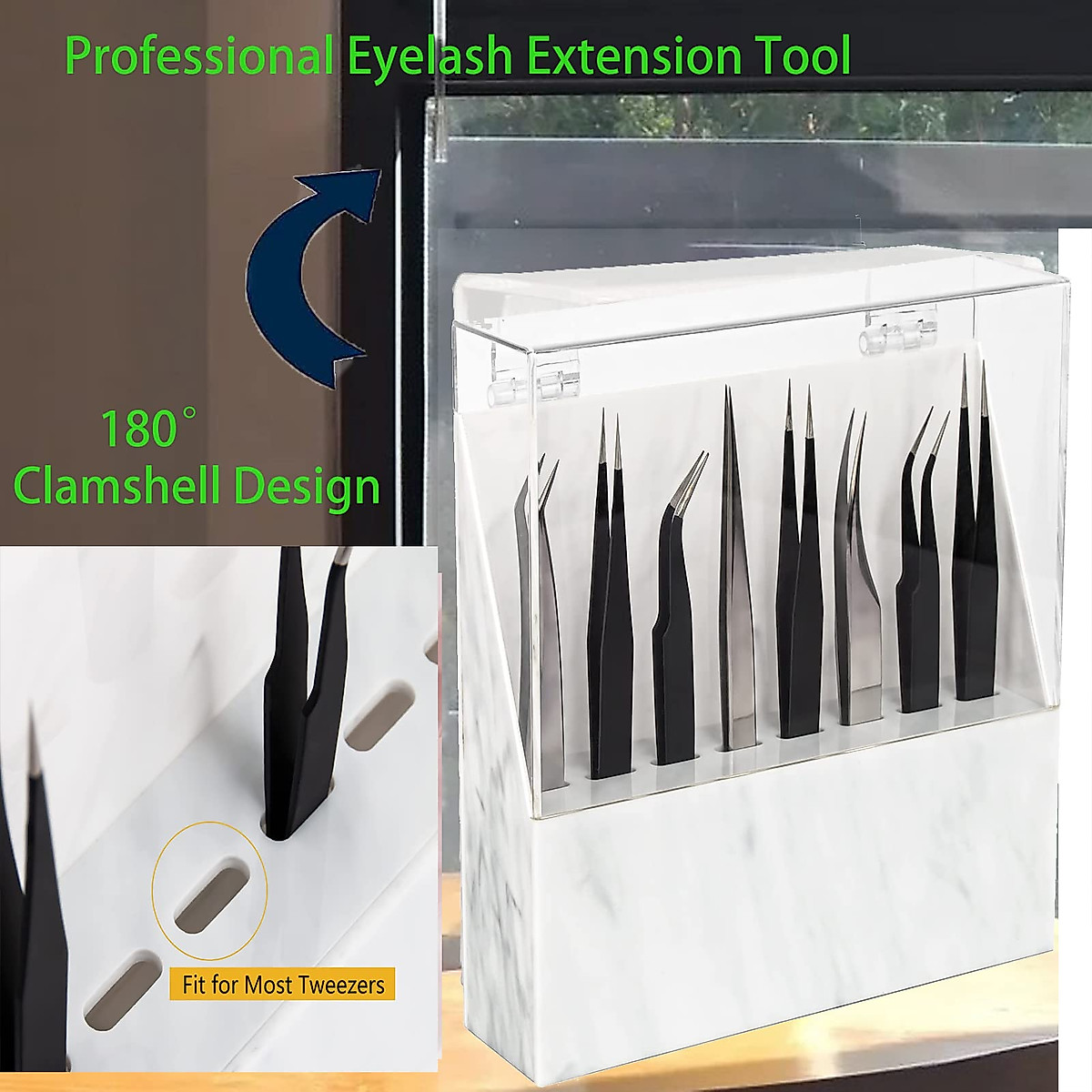 BUCICE Tweezer Holder Stand for Eyelash Extension Dust-proof Eyelash Curler Storage Rack 8 Hole Acrylic Display Stand Eyelash Extensions Supplies Rack for Salon and Home Use