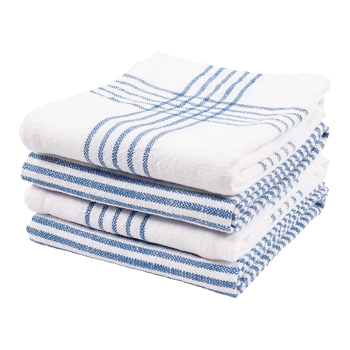 KAF Home Set of 4 Monaco Relaxed Casual Slubbed Kitchen Towel | 100% Cotton Dish Towel, 18 x 28 Inches | Soft and Absorbent Farmhouse Kitchen Towel | Set of 4 (Blue)