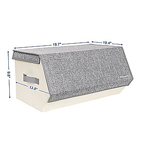 SONGMICS Large Bins with Lids and Handles, Stackable Storage Organizers with Linenette and Oxford Fabric for Clothes and Kid’s Toys, Set of 2, Gray and Beige URLB03GE