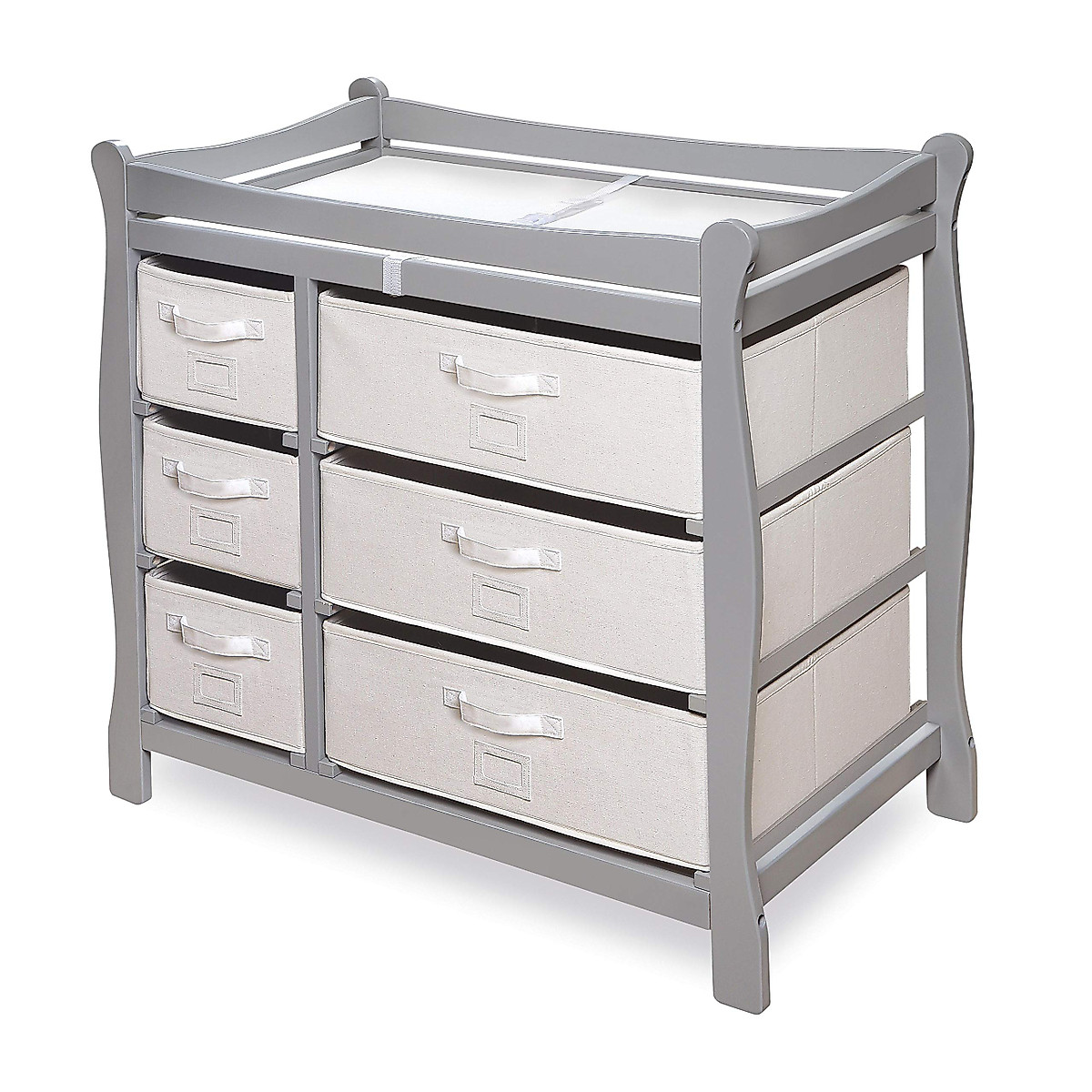 Sleigh Style Baby Changing Table with 6 Baskets - Cool Gray