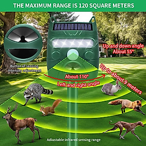Ultrasonic Animal Repellent Outdoor Solar Animal Repeller with Motion Sensor&LED Strobe Light Cat Repellent Outdoor Deer Repellent Devices Waterproof Dog Deterrent Skunk Repellent for Yard (2), GREEN