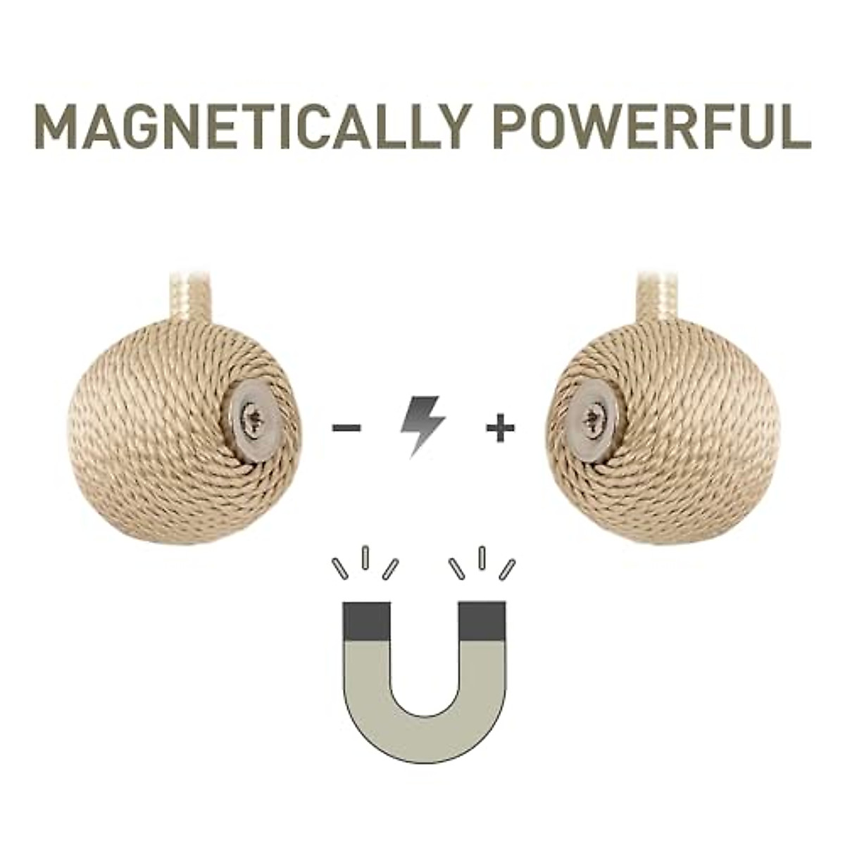 Magnetic Curtain Tiebacks 2 PackRope Decorative，Curtain Tie Backs Holdbacks Holders Hooks Clip Buckles for Curtains Drapes, Curtain Ties for Home Bedroom Office Decorative Curtain (Black)