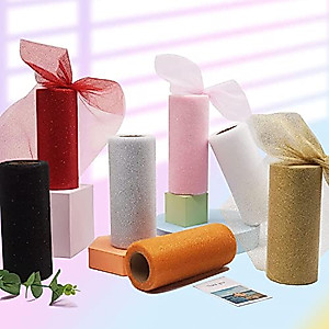 Gold Glitter Tulle Rolls, 6 Inch by 25 Yards Sparkle Fabric Ribbon for DIY Tutu Skirt Sewing Bow Wedding Decorations Craft Supplies