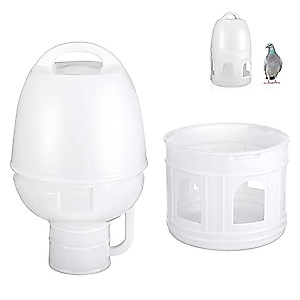 POPETPOP Automatic Bird Feeder Waterer- Plastic Hanging Pigeon Water Dispenser, Bird Cage Accessories for Parrot Parakeet Canary, 5L