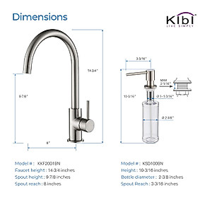 KIBI Lowa Single Handle Bar Sink Faucet with 360 Degree Swivel Spout | Single Hole High Arc Faucet for Kitchen Sink (Brushed Nickel) (KKF2001) (Soap Dispenser included)