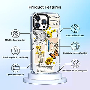 MOSNOVO Compatible with iPhone 14 Pro Max Case, [Buffertech 6.6 ft Drop Impact] [Anti Peel Off Tech] Clear TPU Bumper Women Phone Case Cover Vintage Collage Art Designed for iPhone 14 Pro Max 6.7"