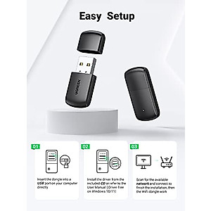 UGREEN AC650 USB WiFi Adapter for Desktop PC 5G 2.4G Dual Band WiFi Dongle Mini Wireless USB Computer Network Adapter Compatible with Windows 11 10 8.1 8 7