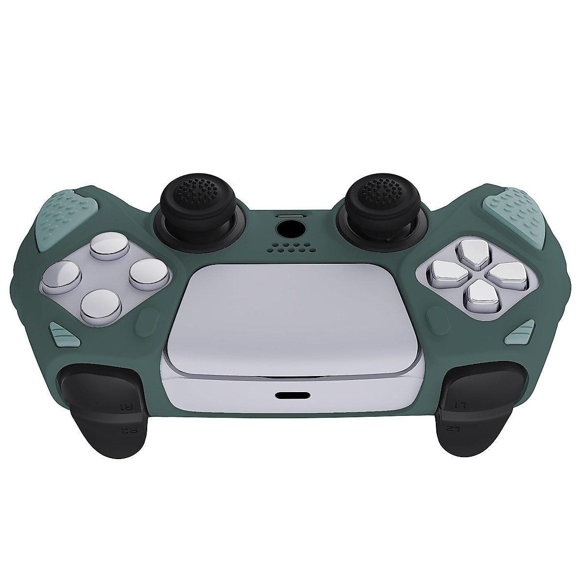 PlayVital Knight Edition Templeton Gray & Jade Grey Two Tone Anti-Slip Silicone Cover Skin for ps5 Controller, Soft Rubber Case for ps5 Wireless Controller with Thumb Grip Caps