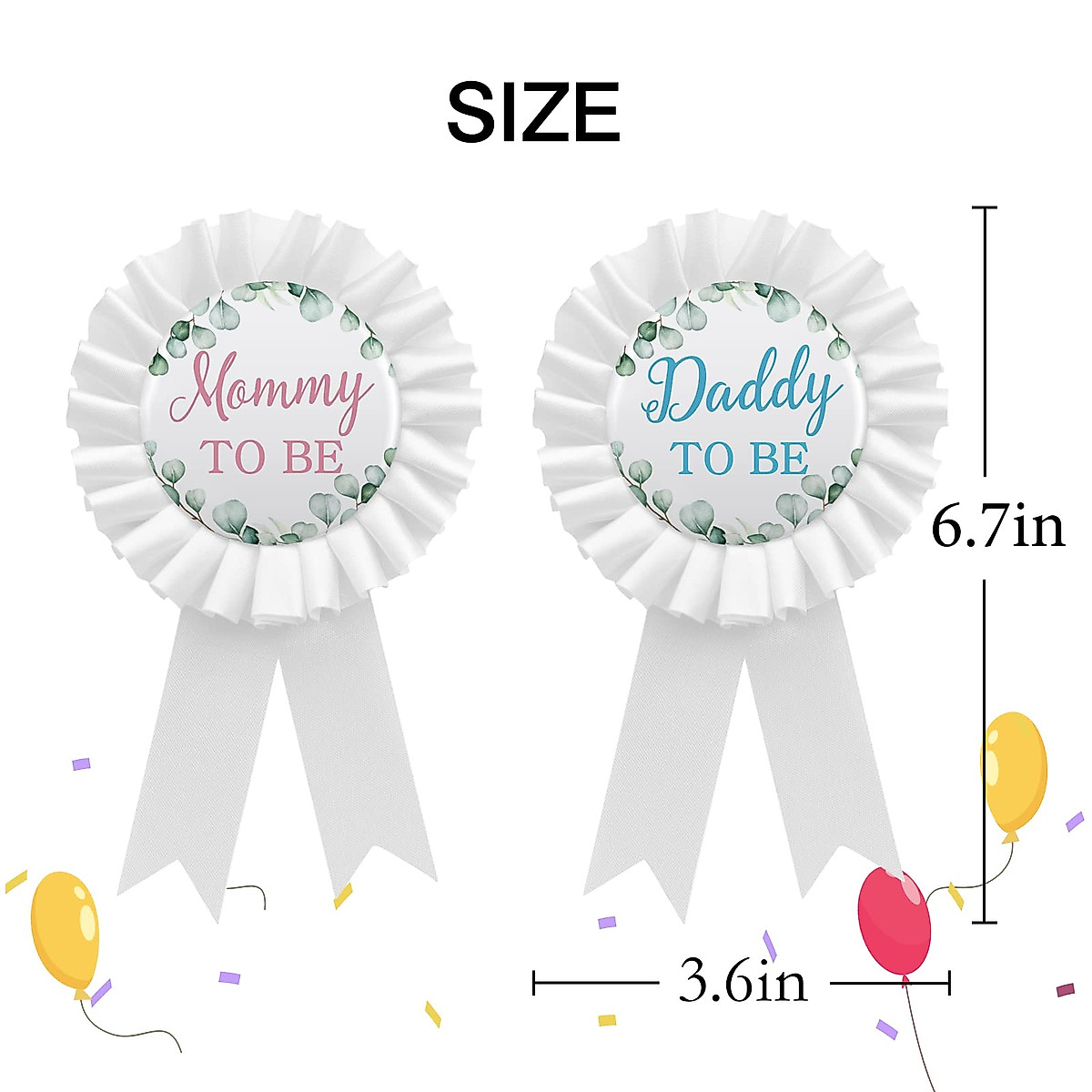2Pcs Mom and Dad to Be Pin,Gender Reveal Baby Shower Tinplate Badge Pin,Oh Baby Green Theme Party Decorations Gifts,Pink and Blue
