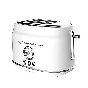 Frigidaire ETO102-WHITE, 2 Slice Toaster, Retro Style, Wide Slot for Bread, English Muffins, Croissants, and Bagels, 5 Adjustable Toast Settings, Cancel and Defrost, 900w, White