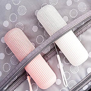 1 Piece Plastic Toothbrush Case Holder Travel Toothpaste Toothbrush Bin Holder Storage Wash Cup for Outdoor Travel Trip, Beige