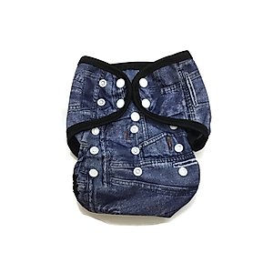BB2 Baby One Size Printed Black Gussets Snaps Cloth Diaper Cover for Prefolds (One Size, Jeans (Denim))