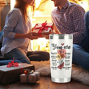 Lallamotion Christian Coffee Tumbler - Encouraging Gifts for Women, Mom, Sister, Wife & Pastor - 20oz White Tumbler