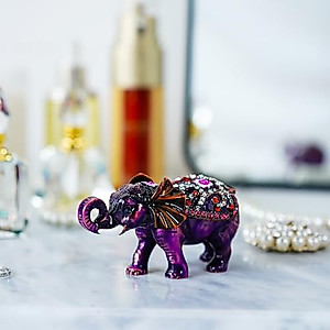 YU FENG Elephant Animal Jewelry Box Hinged Collectible Elephant Figurine Decor Trinket Box (Purple)