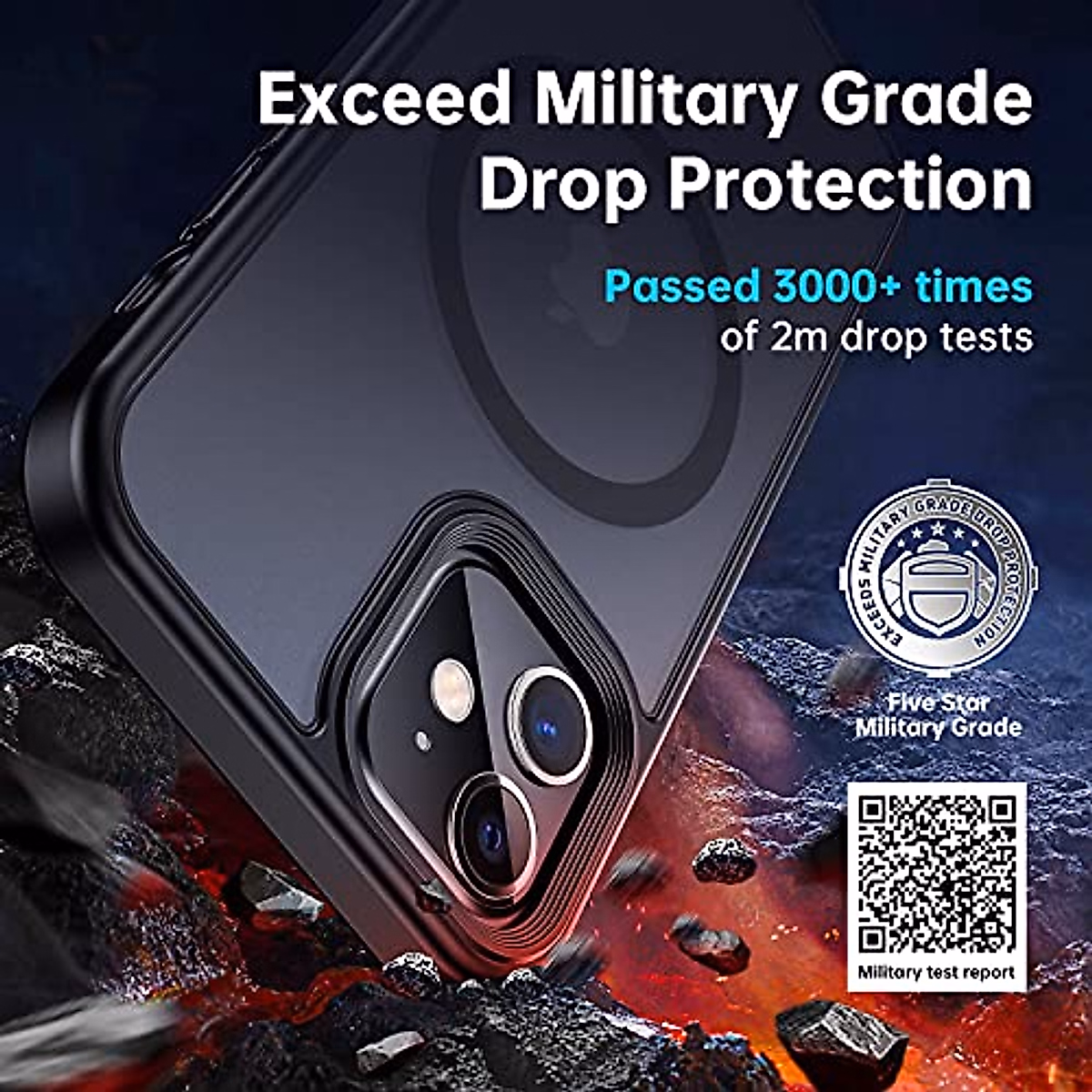 Meifigno Magnetic Case Designed for iPhone 12 Mini Case,[ Military Grade Protection & Compatible with MagSafe] Translucent Matte Back with Soft Silicone Edge, for iPhone 12 Mini 5.4 Inch(Black)