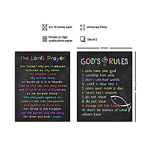 Lords Prayer Wall Decor - Ten Commandments Wall Decor - Religious Decor - Christian Wall Art - Kids, Boys Room, Girls Bedroom, Toddler Room, Nursery - Catholic Gifts - Blessed Inspirational Scripture