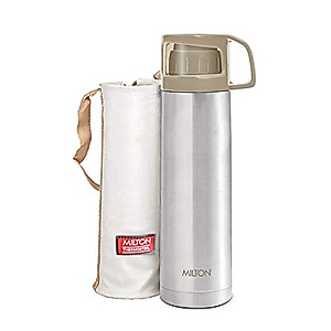 Milton Thermosteel Glassy Flask 1000, Double Walled Vacuum Insulated 1000 ml | 34 oz | 1 qt. | 24 Hours Hot and Cold Bottle with Cover, 18/8 Stainless Steel, BPA Free, Food Grade, Leak-Proof | Gray