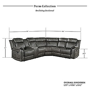 Lexicon Perm 3-Piece Reclining Sectional Sofa, Brownish Gray