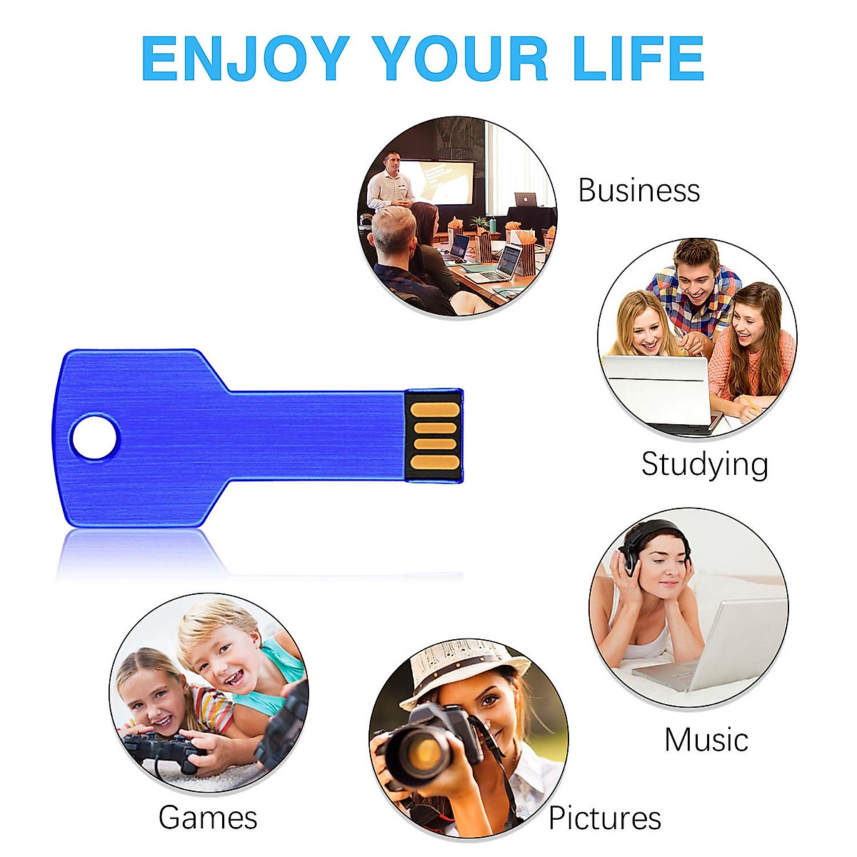 RAOYI 10 Pack 2GB USB Flash Drive USB 2.0 Metal Key Shape Memory Stick Thumb Drive Pen Drive-Blue