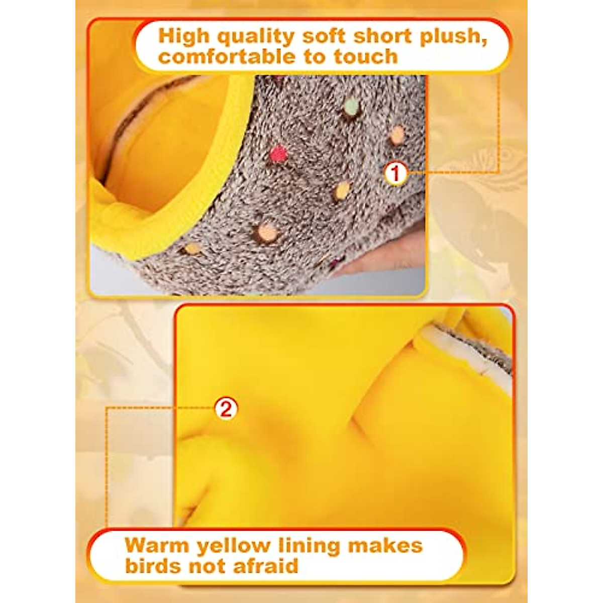 Winter Warm Bird Nest, Plush Bird Bed for Cage with Fixable Opening to Keep Shape, Parrot Hammock Snuggle House, Gift for Macaws African Grey Amazon Parrot Cockatiel