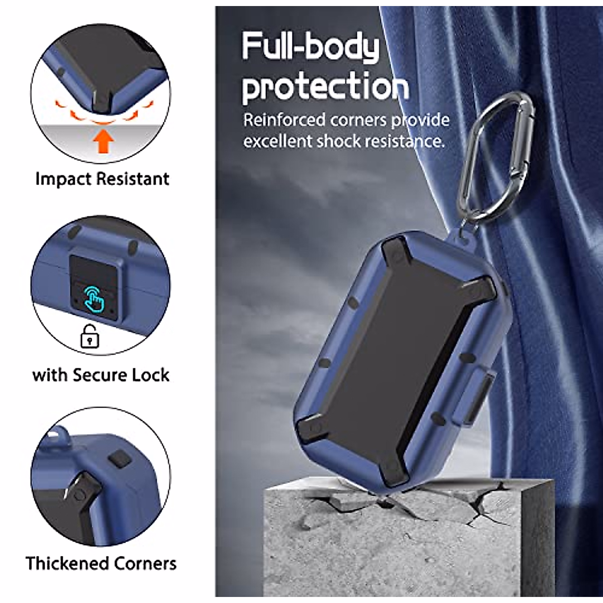[with Lock] TOLUOHU Cover for Bose QuietComfort Earbuds Case, Shock-Absorbing Protective PC+TPU Security Lock Case Compatible with Bose QuietComfort Earbuds for Men Women with Keychain (Blue)