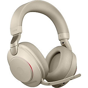 Jabra Evolve2 85 MS Wireless Headphones with Link380a, Stereo, Beige – Wireless Bluetooth Headset for Calls and Music, 37 Hours of Battery Life, Advanced Noise Cancelling Headphones