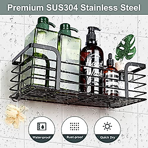 Gulex 2 Pack Adhesive Shower Caddy Shower Shelves with Hooks, No Drilling Stainless Steel Shower Shelf Bathroom Organizer