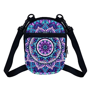 Belidome Purple Mandala Crossbody Bags for Women Girls Travel Messenger Purse Mini Phone Holder Zipper Clouser Lightwieght Waterproof