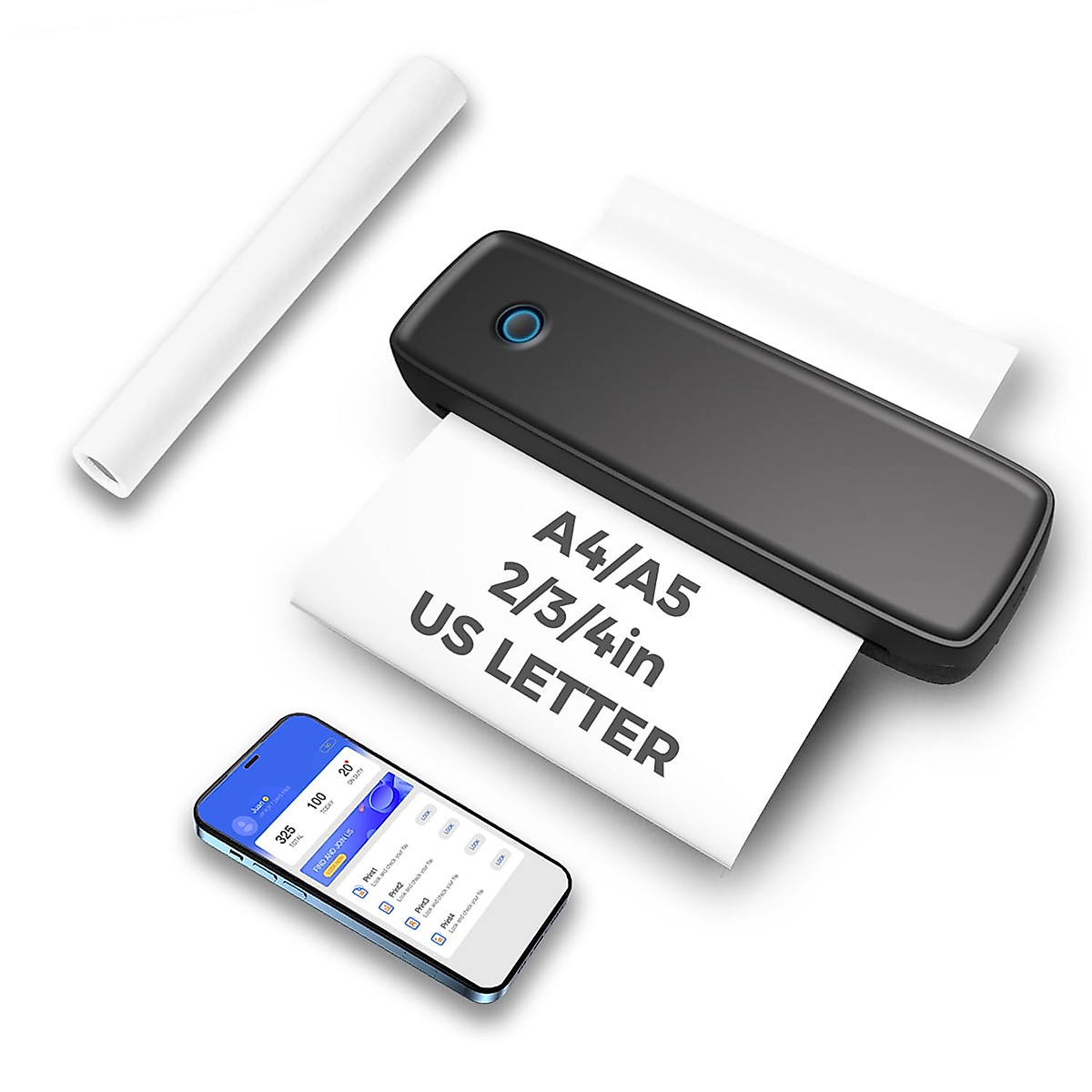 Kebredi Portable Printers Wireless for Travel Bluetooth Thermal Printer Support 8.5" X 11" US Letter /A4/4''/3''/2'' Paper, Inkless Printer Compatible with Laptop & Phone Shcool Office Home Car